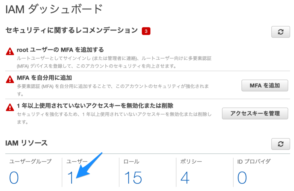 AWS IAMユーザのアクセスキーを作成する